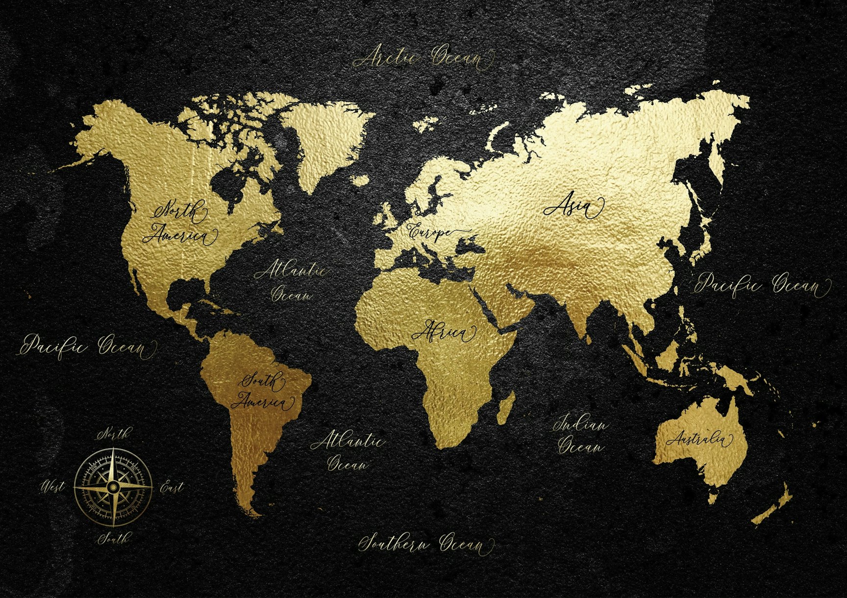 Black and Gold World Map Wall Art Wallpaper - Wall Mural | Happywall