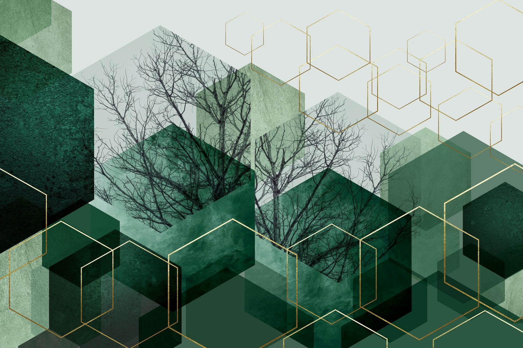 Buy Emerald Green Treescape Wallpaper Online | Happywall