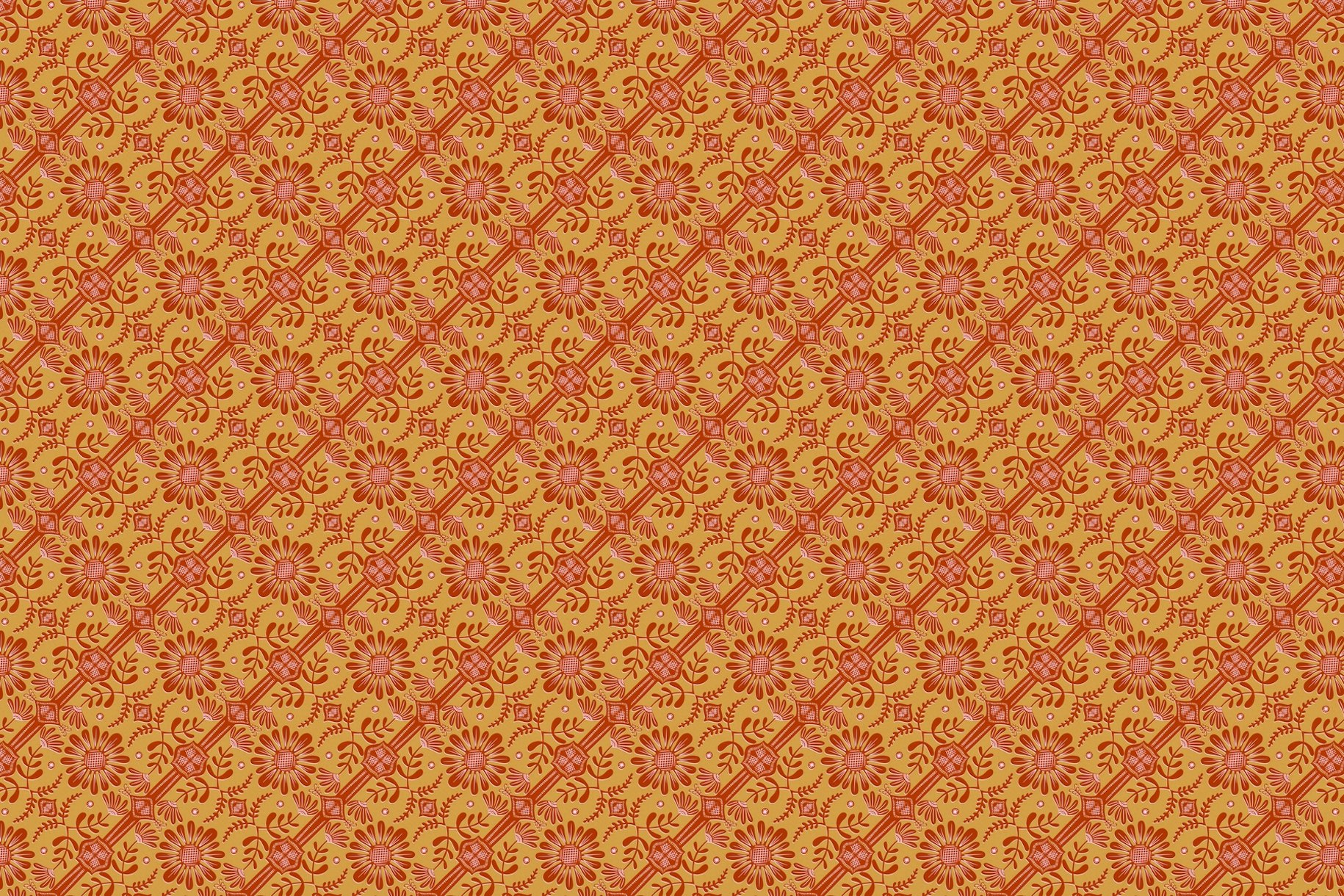 Boho Floral Pattern Red Gold Wallpaper | Happywall