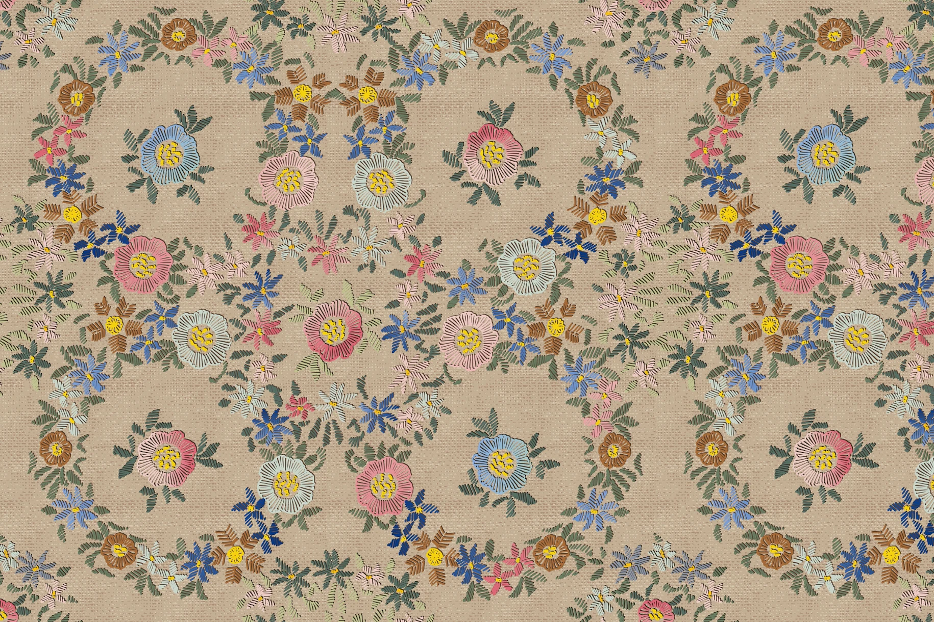 Modern Embroidered Flowers Wallpaper - Buy Online | Happywall