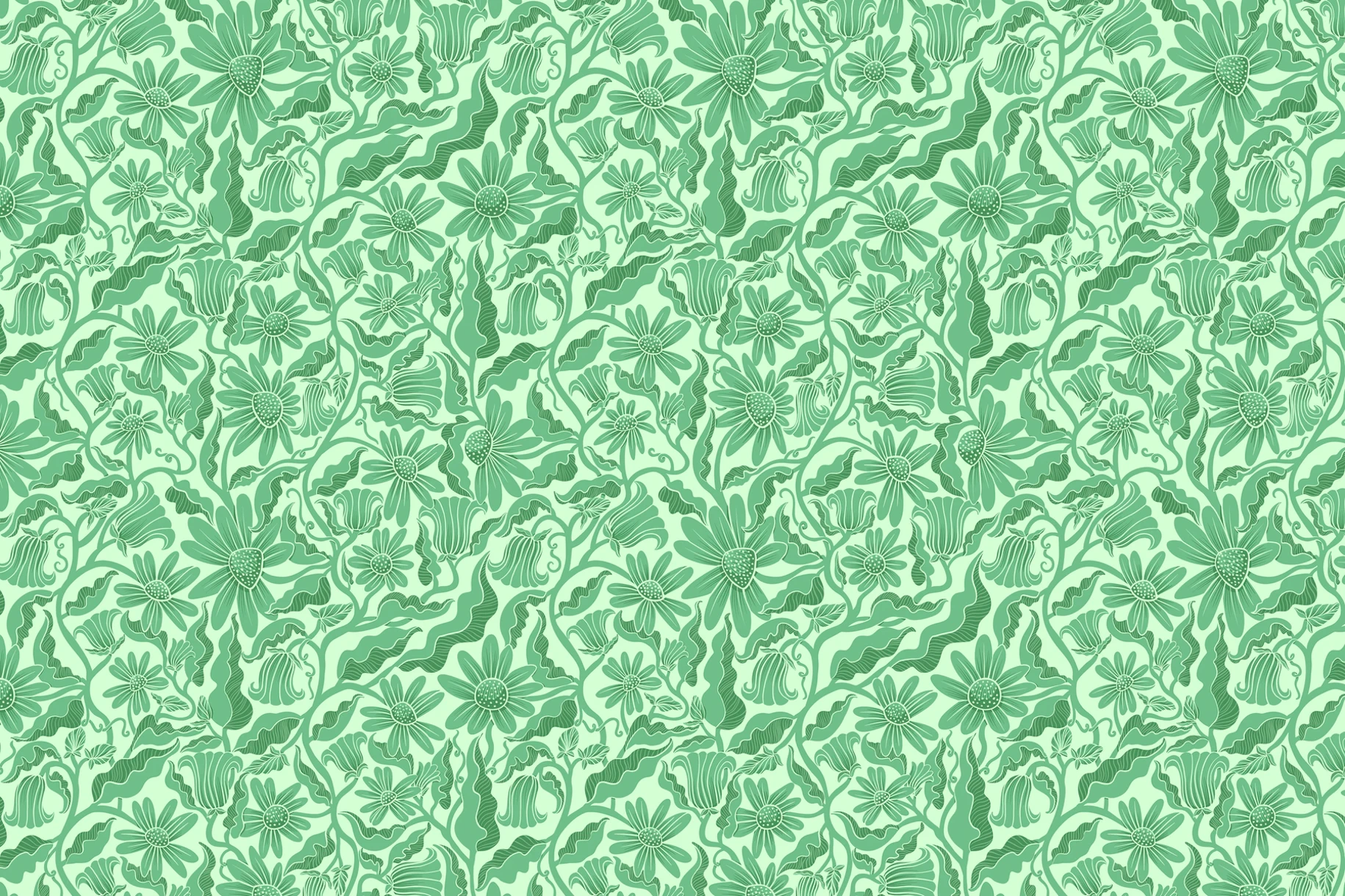 Monochrome Florals Green wallpaper | Happywall