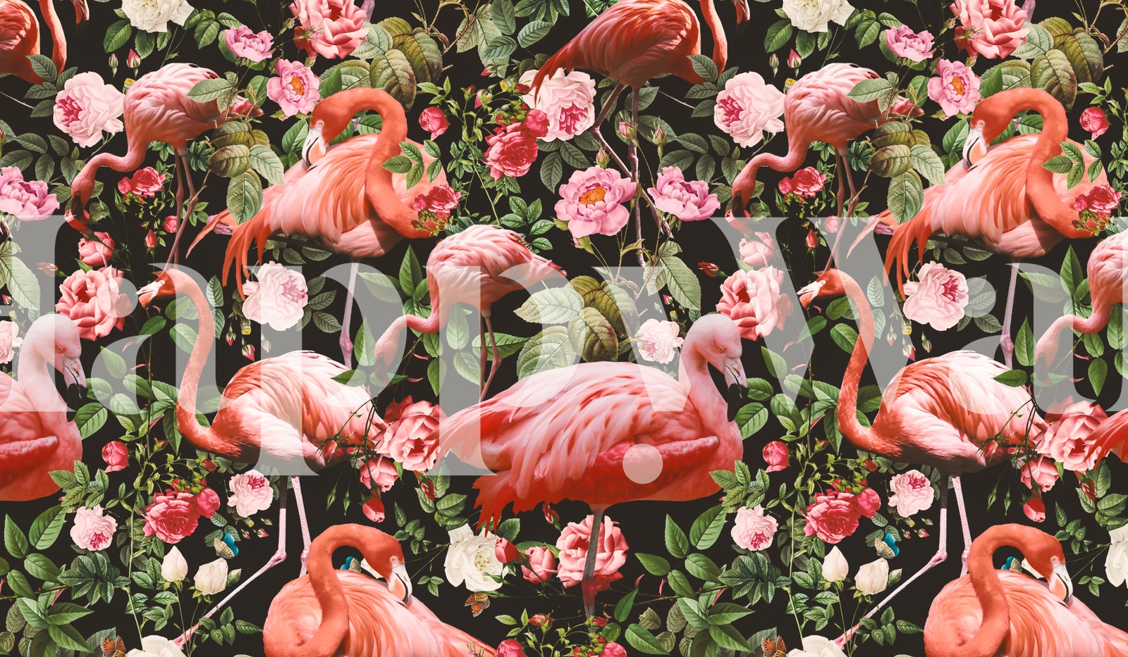 Floral and Flamingo Pattern Wallpaper - Happywall