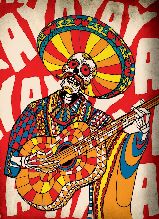 Colorful Mariachi Skull Wallpaper