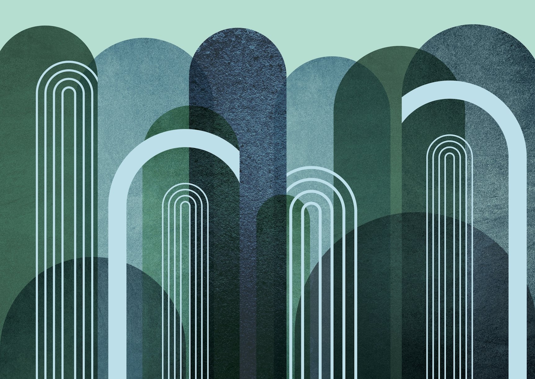 Blue and Green Abstract Arches Wallpaper | Happywall