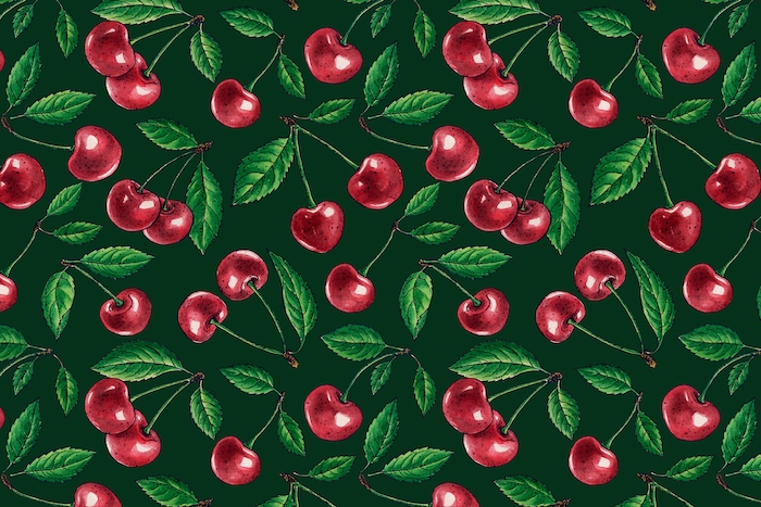 Cherry Pattern Green Wallpaper