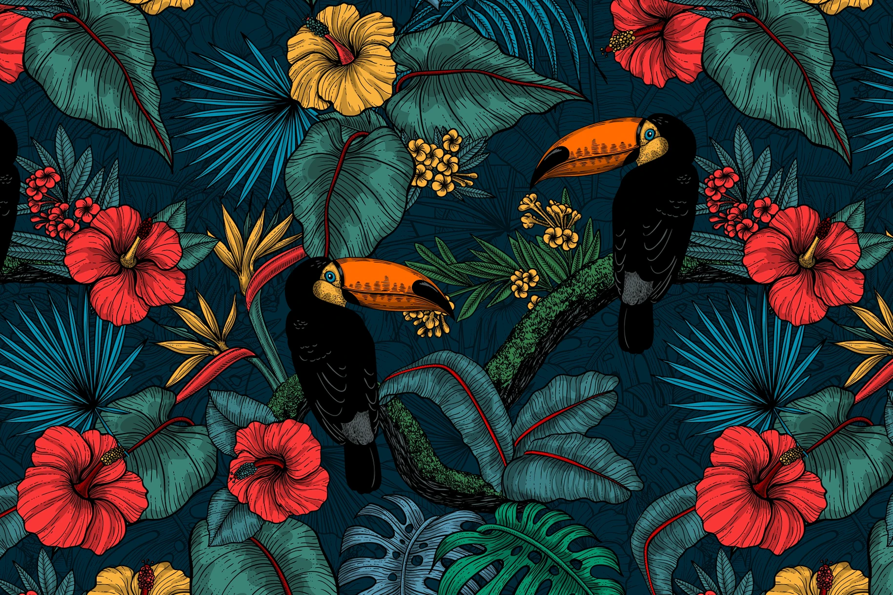 Toucan garden wallpaper | Happywall