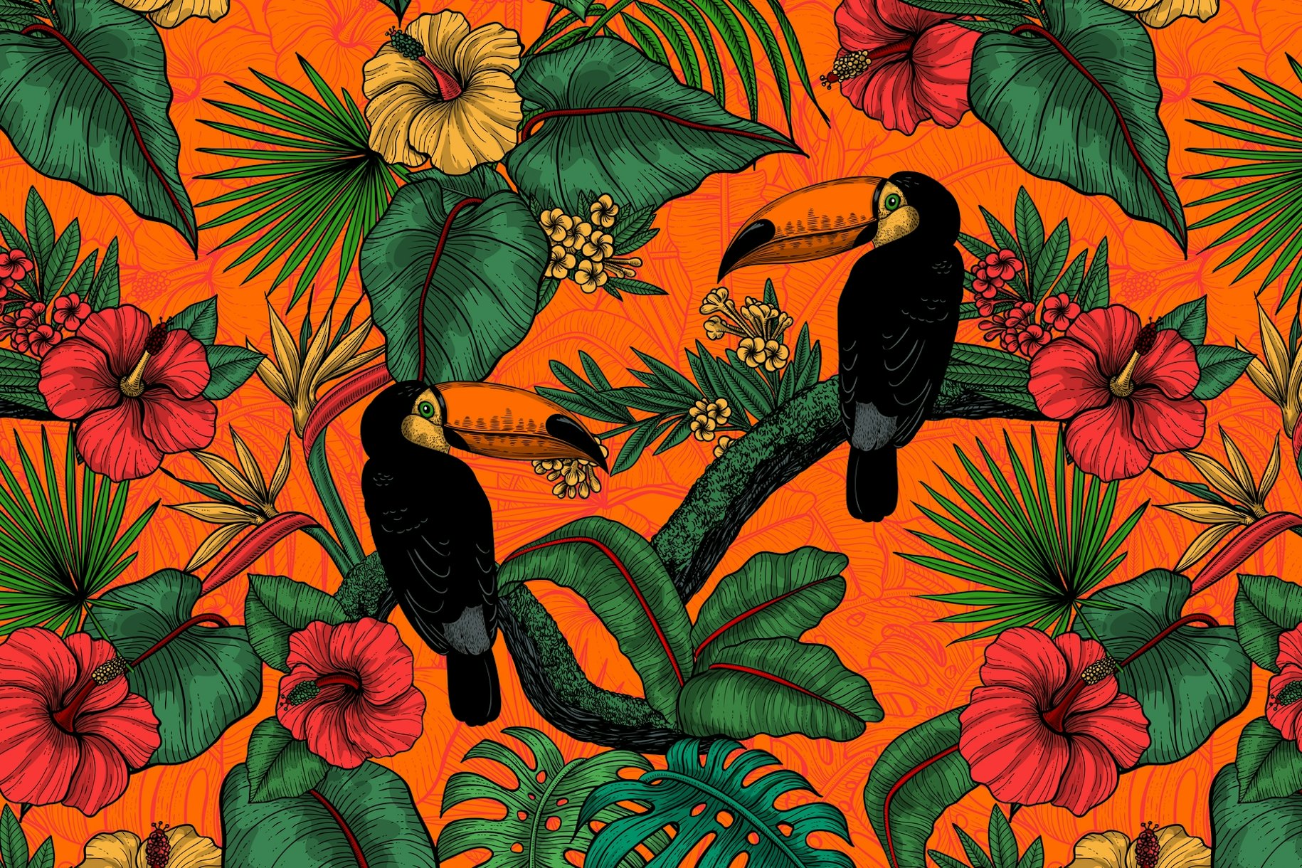 Toucan garden 2 wallpaper | Happywall