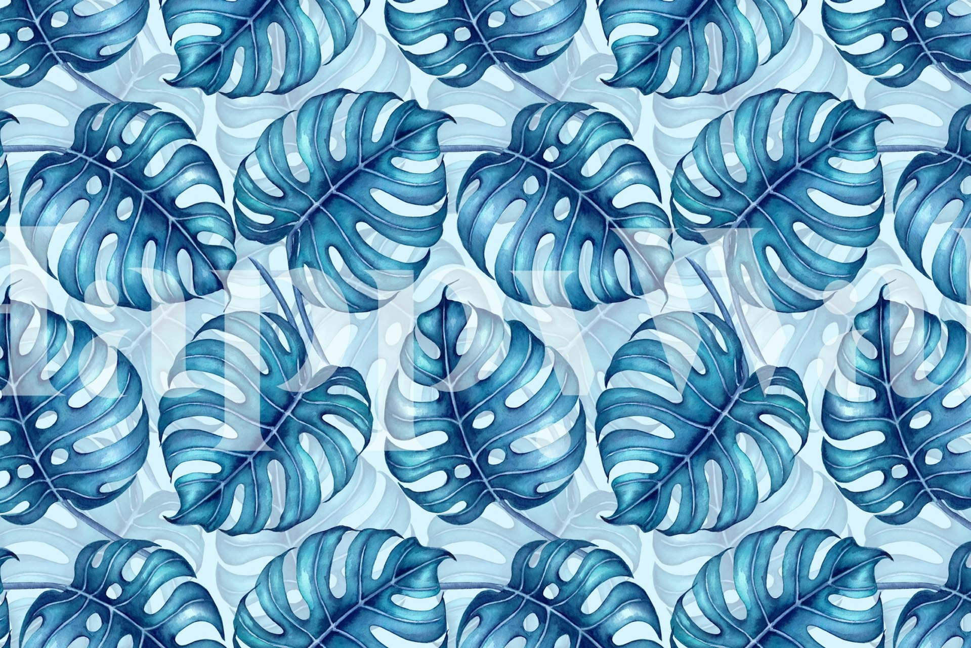 Blue Monstera Leaf Floral Wallpaper