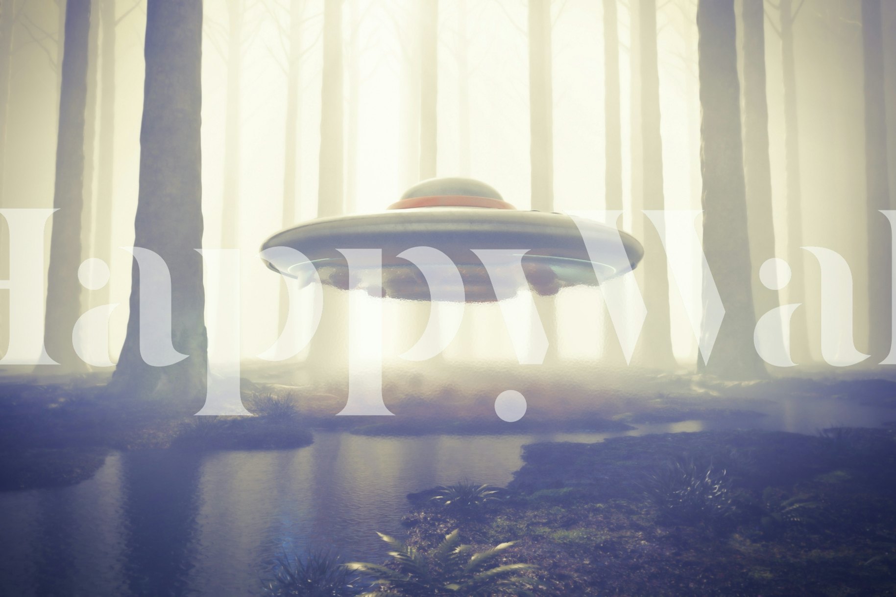 UFO in Forest Wallpaper | Unique Sci-Fi Wall Mural Design - Happywall