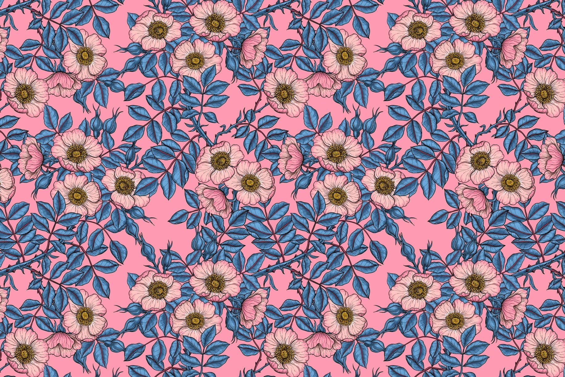 "Buy Dog Roses on Pink Wallpaper | Stunning Floral Design | Happywall"