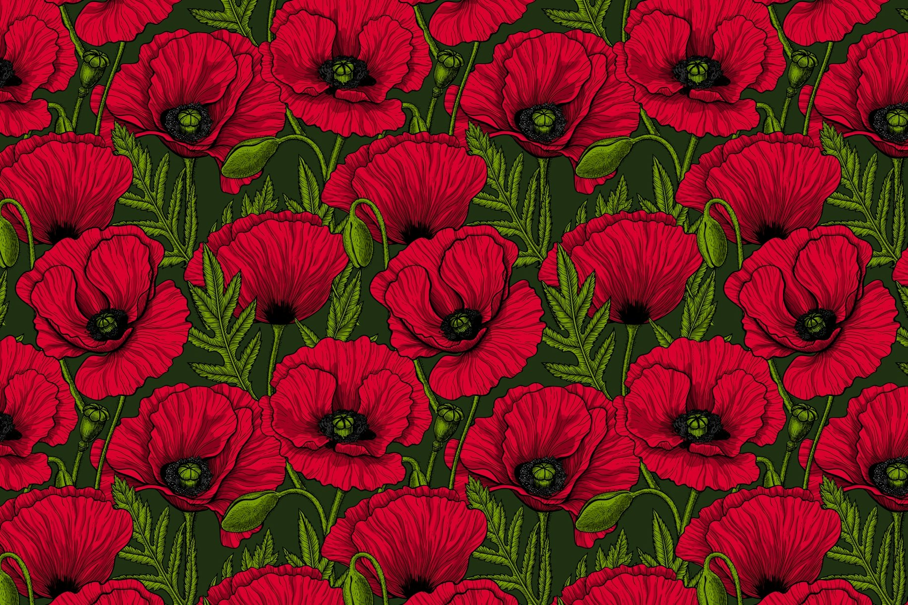 Red Poppy Garden 4 Wallpaper | Happywall