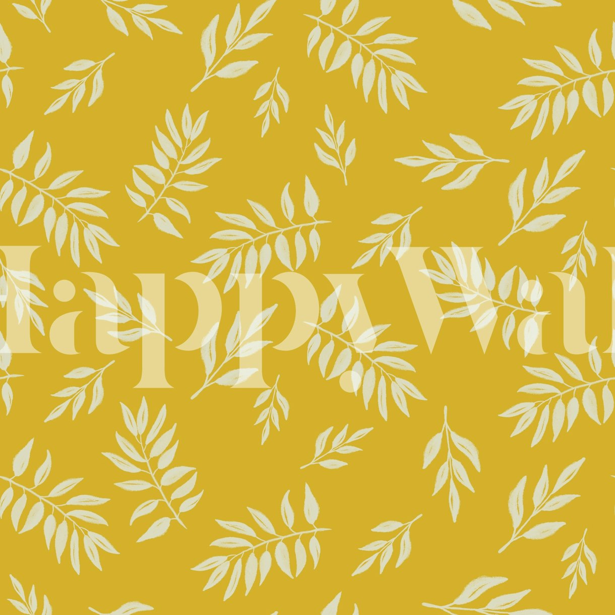 Cream Leaves on Mustard Yellow Wallpaper - Happywall.com