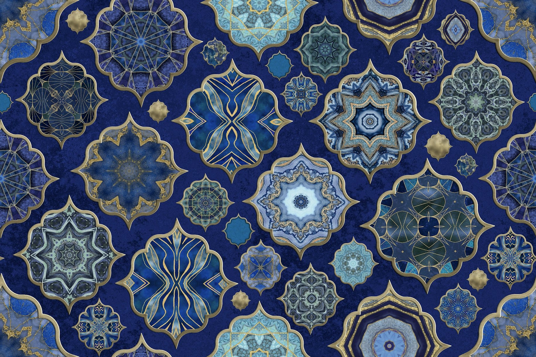 Blue Moroccan Tile Elegance wallpaper - Free shipping | Happywall