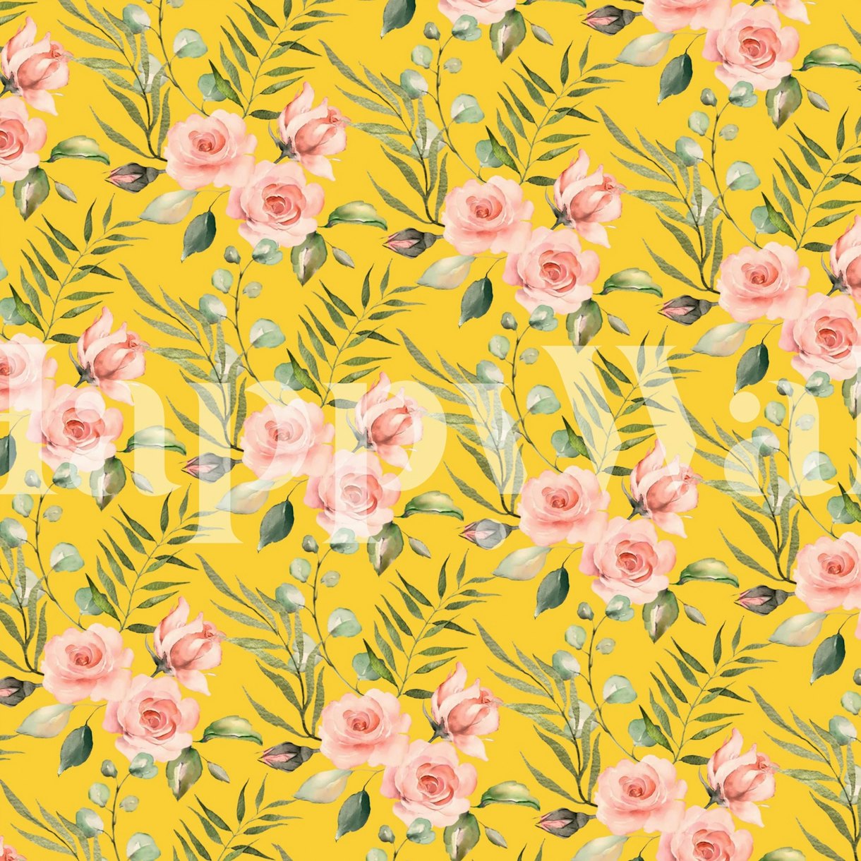 Beautiful Roses on Yellow Wallpaper | Happywall