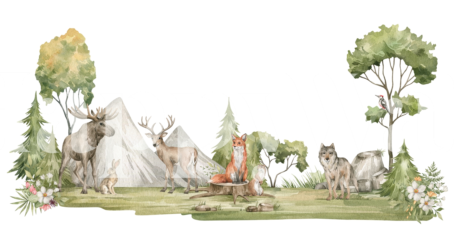Forest Animals and Nature Wallpaper - Buy Online | Happywall