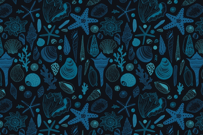 Nautical Shells and Coral Blue Wallpaper