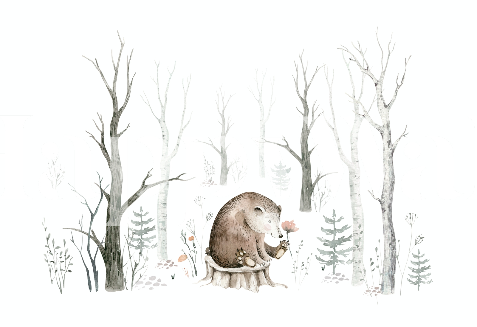 Baby Bear Forest Wallpaper for Nursery