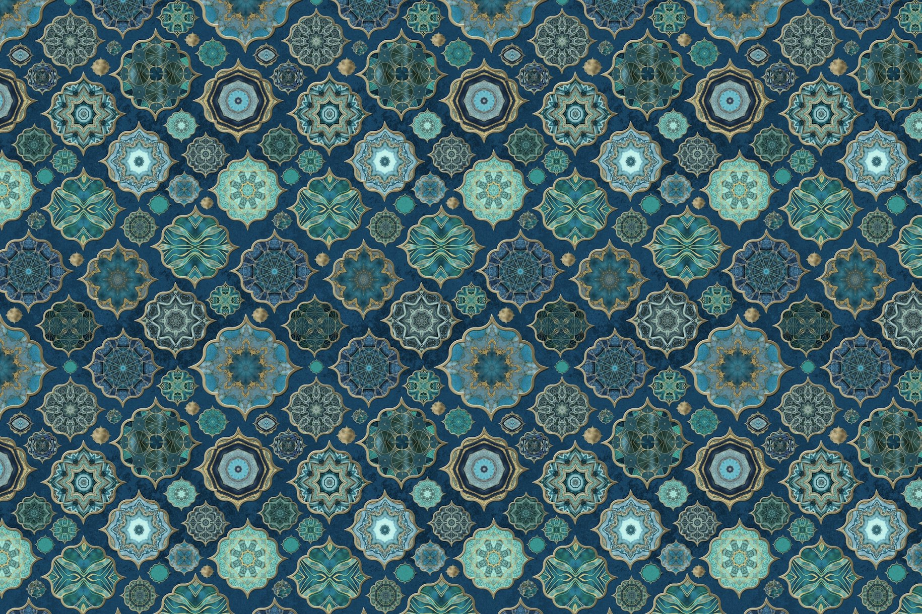 Moroccan Tiles Teal Luxury Wallpaper | Happywall