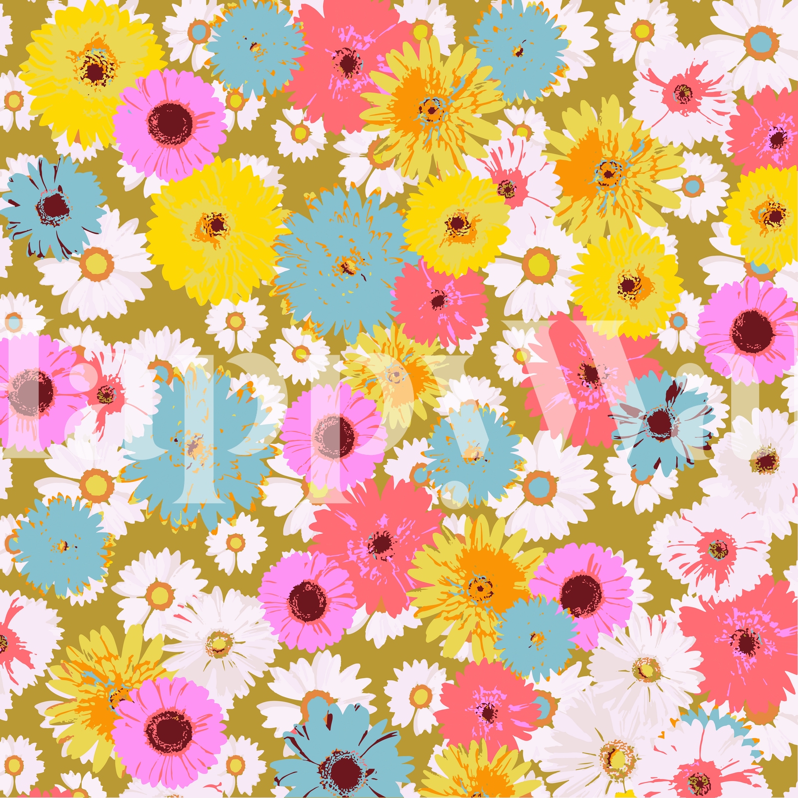 Colorful Floral Wallpaper with Pink and Yellow Details