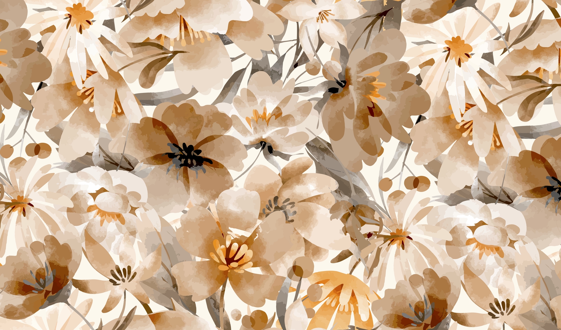 Earth Color Flower Blossoms Wallpaper | Happywall