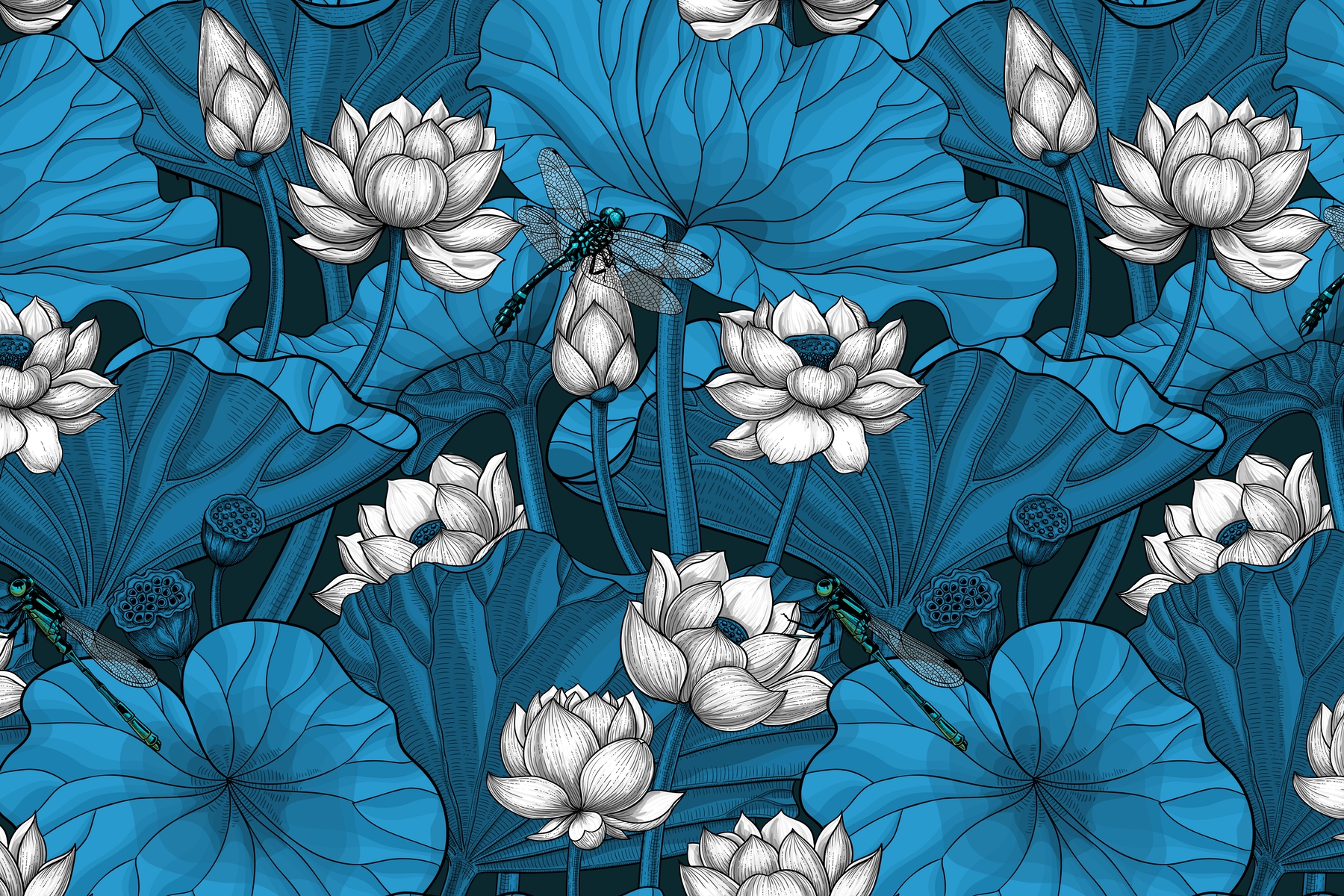 Night Lotus Garden 2 Wallpaper - Beautiful Floral Wallpapers | Happywall