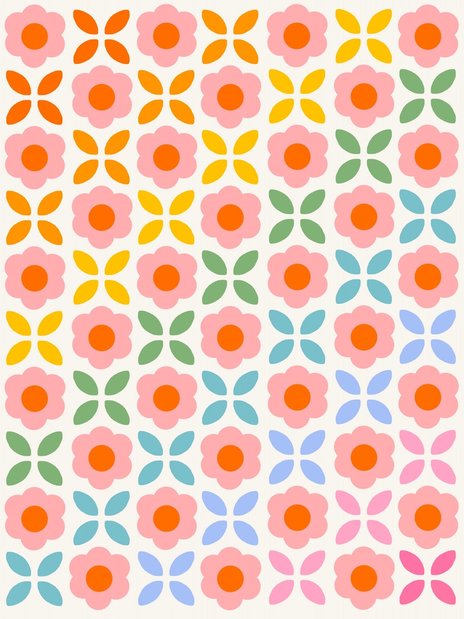 Retro Flower Pattern Rainbow Wallpaper | Buy Online from Happywall