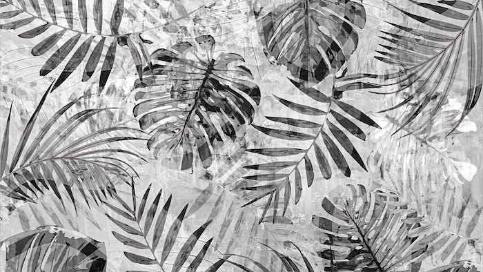 Tropical Grey Vintage Leaves Wallpaper | Happywall