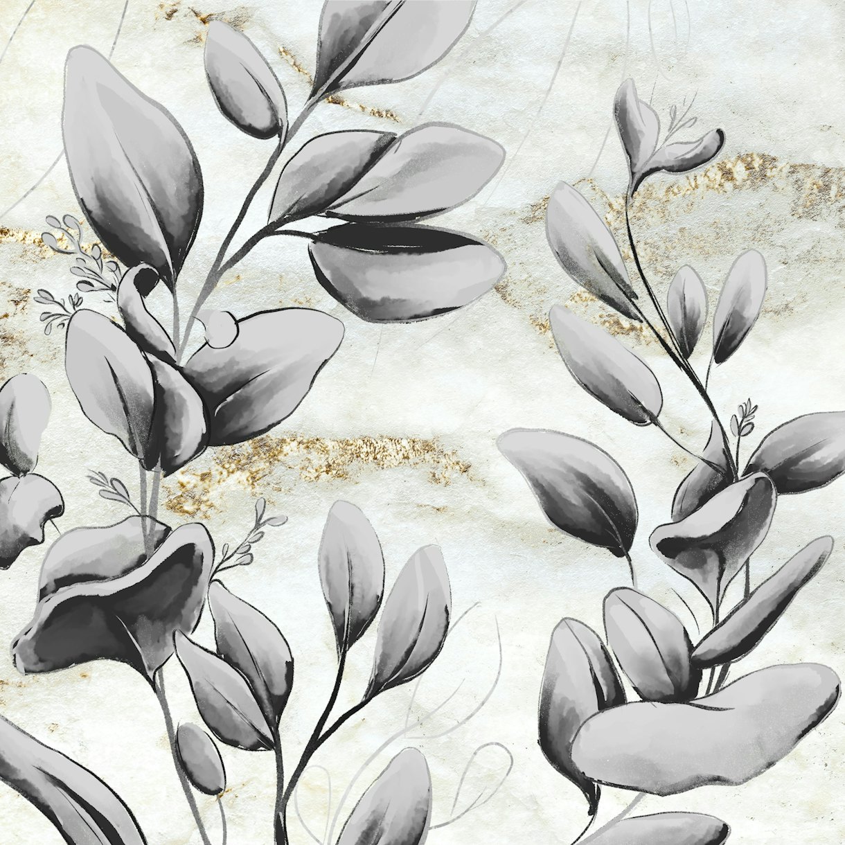 Grey Graffiti Leaves Wallpaper - Buy Online | Happywall