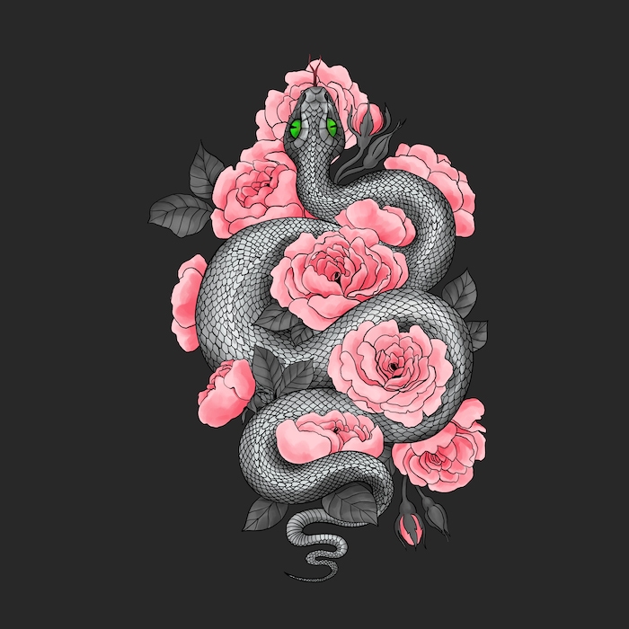 Snake and peach roses wallpaper | Happywall