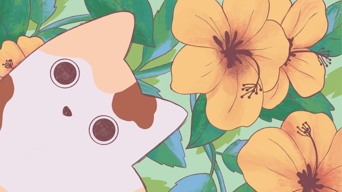 Japanese Cat Garden Florals Wallpaper - Happywall