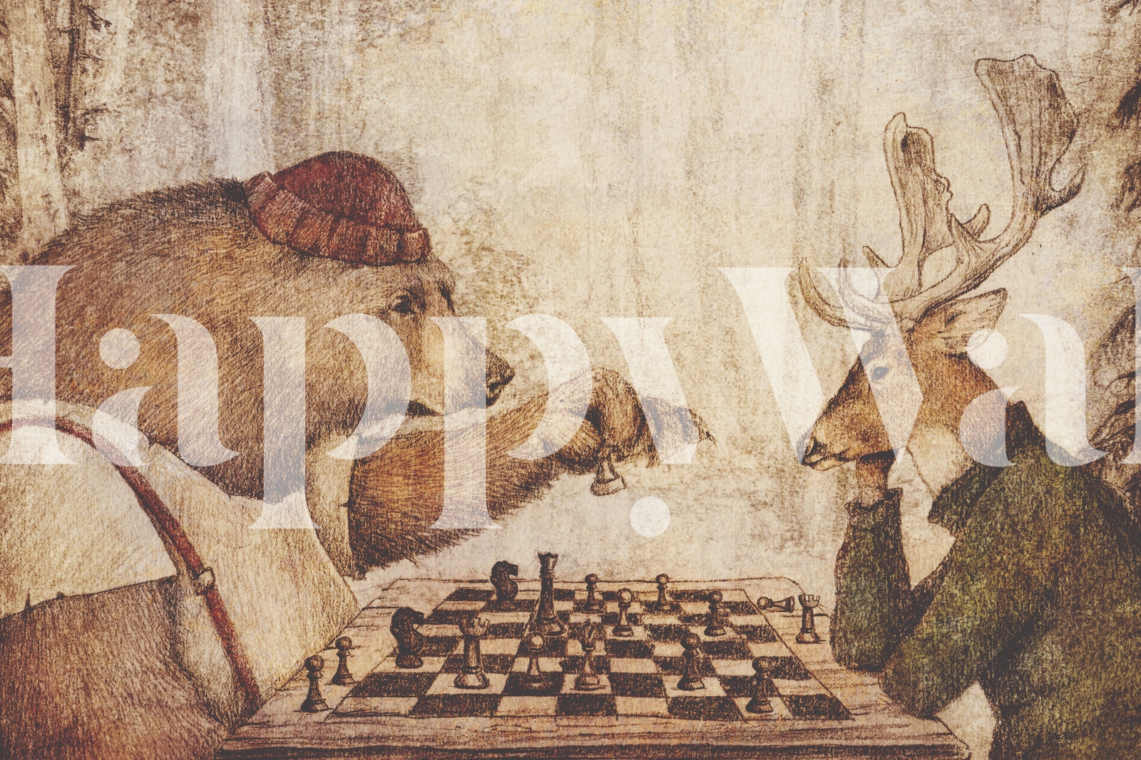 Fun Animal Chess Wallpaper for Kids Room