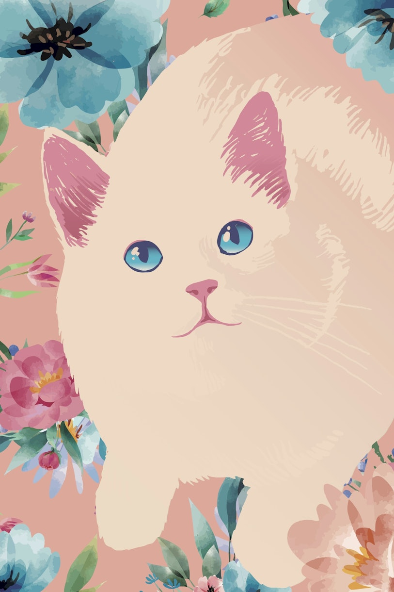 "Floral Cat Garden Wallpaper - Cute and Cozy Wall Decor | Happywall"