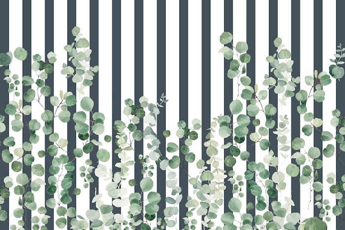 Botanical Stripe Green and Navy Wallpaper