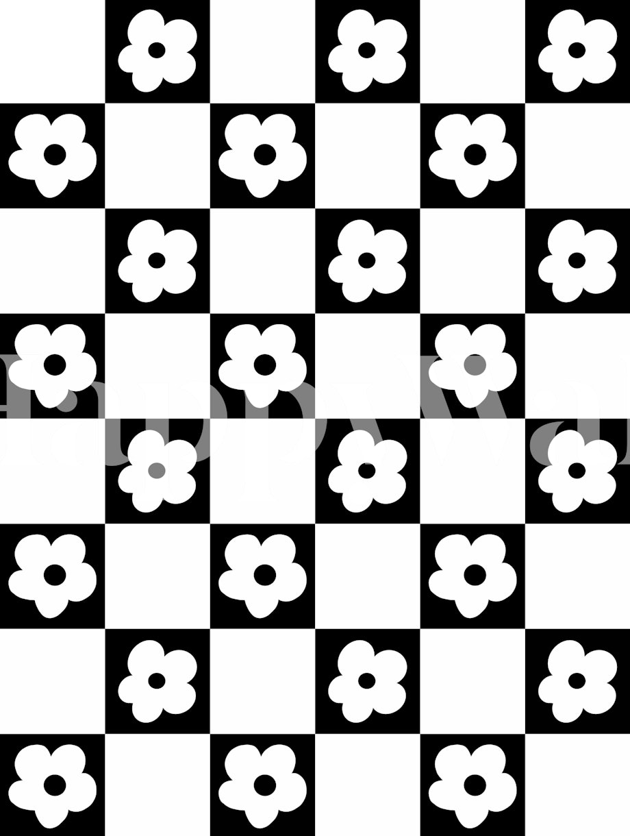 Retro Check Flowers 2 Wallpaper - Happywall