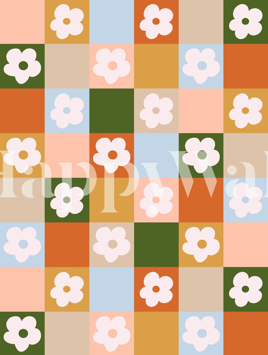 Retro Check Flowers 3 Wallpaper - Buy Online | Happywall