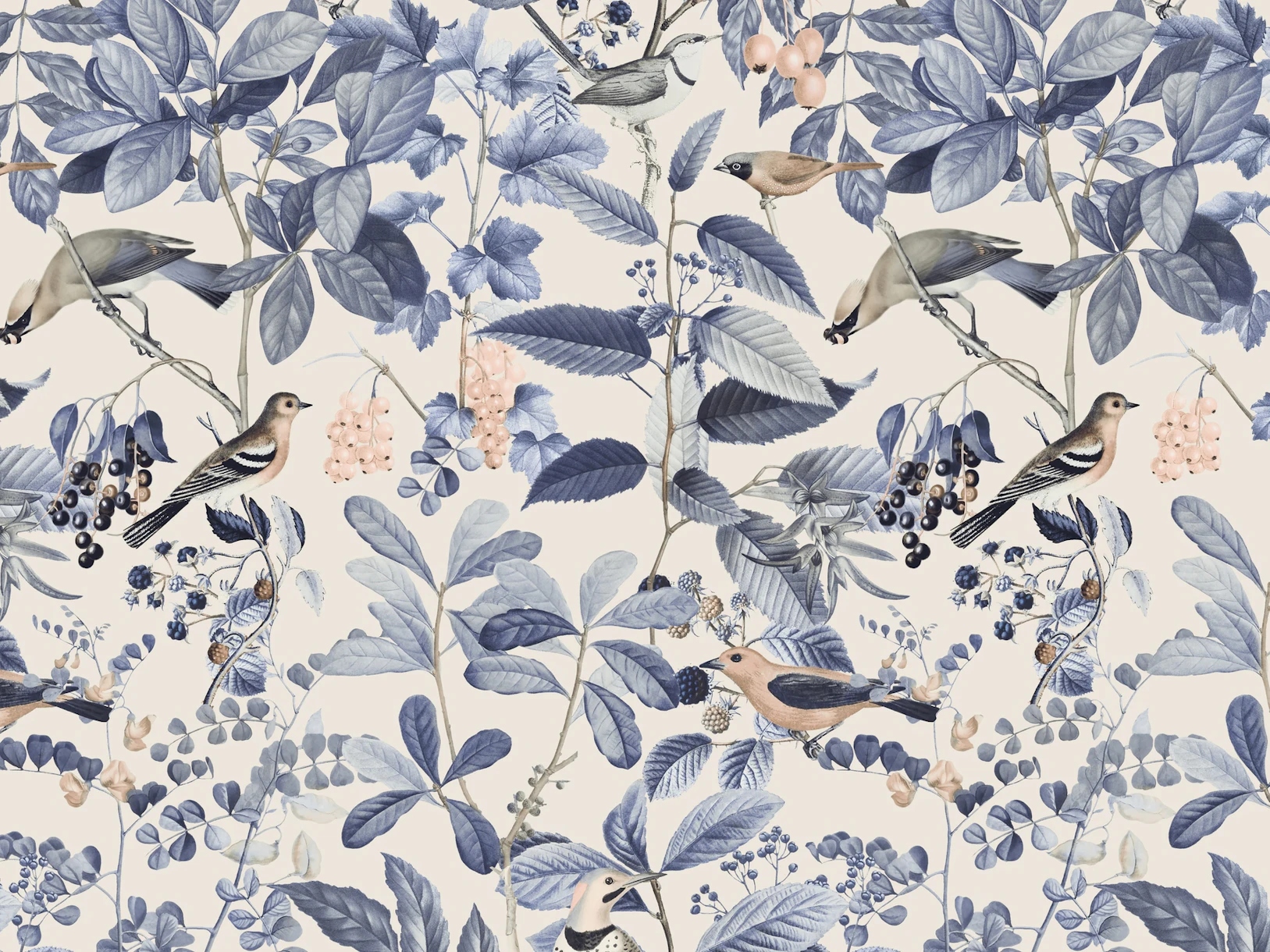 Blue Birds and Berries Wallpaper | Happywall