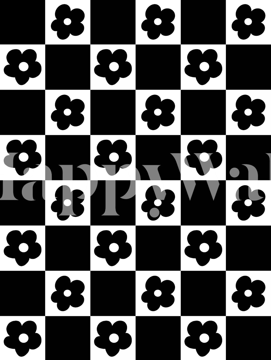Retro Check Flowers 4 Wallpaper | Happywall.com