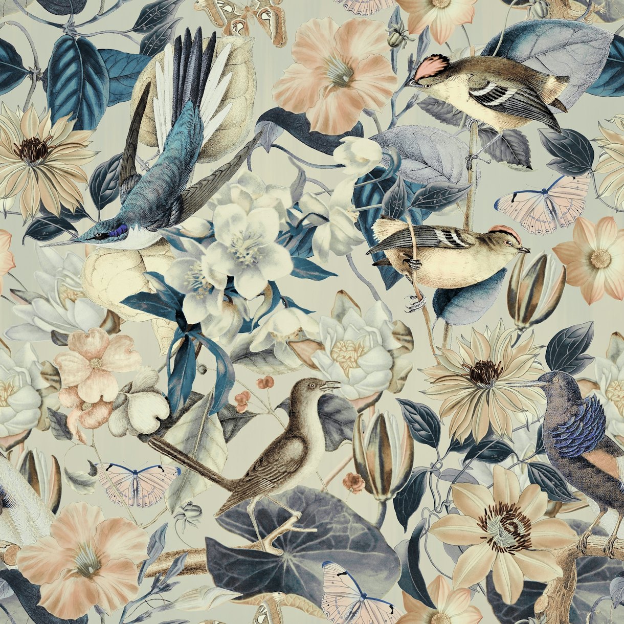 "Nostalgic Flower and Birds Wallpaper - Beautiful Wallpapers | Happywall"
