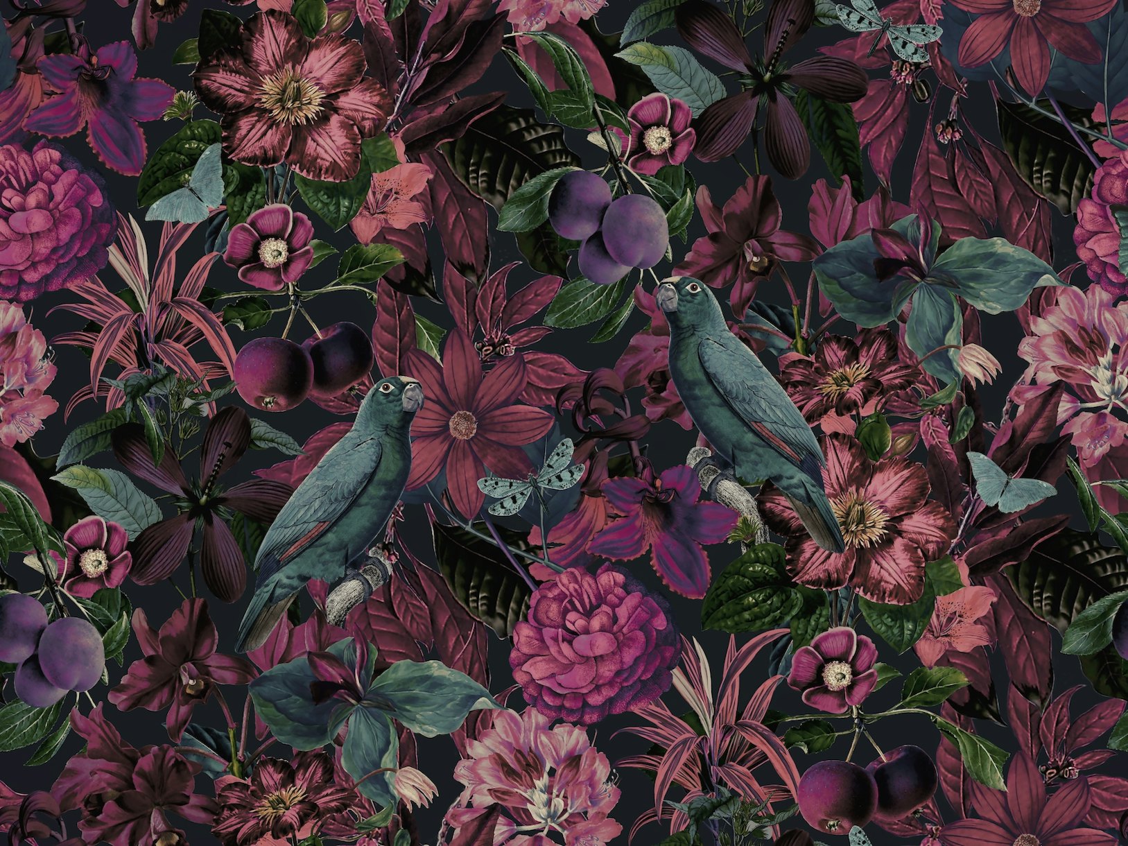 Burgundy Flower Jungle Wallpaper - Buy at Happywall