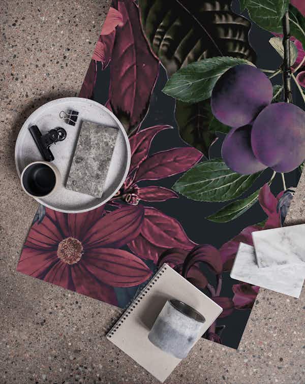 Burgundy Flower Jungle Wallpaper - Buy at Happywall