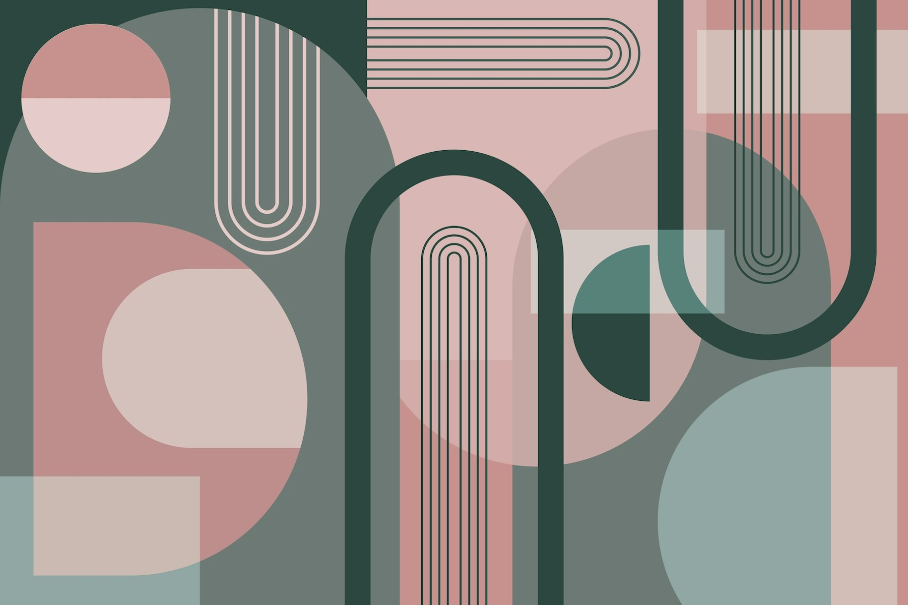 Abstract Mid-Century Pink/Green Wallpaper - Buy Online | Happywall