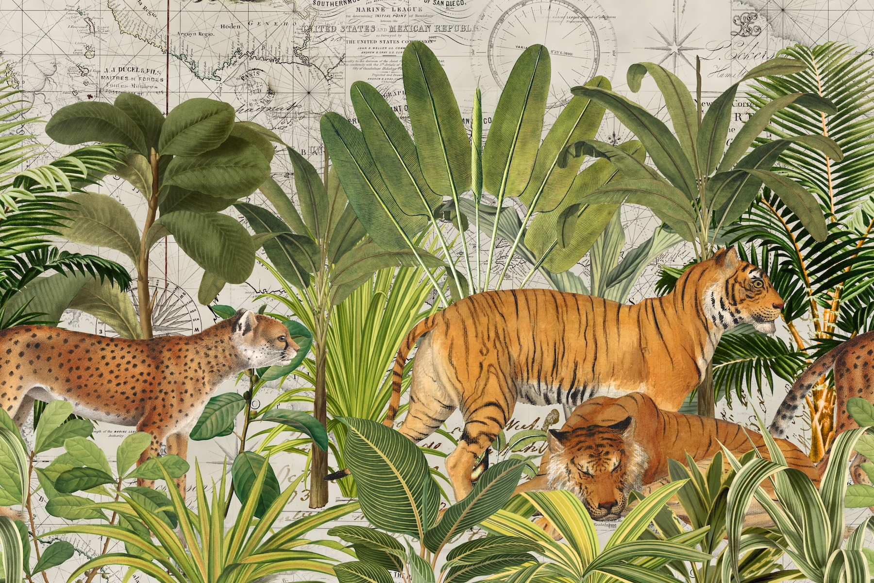 Vintage Tiger Jungle 2 Wallpaper | Happywall.com