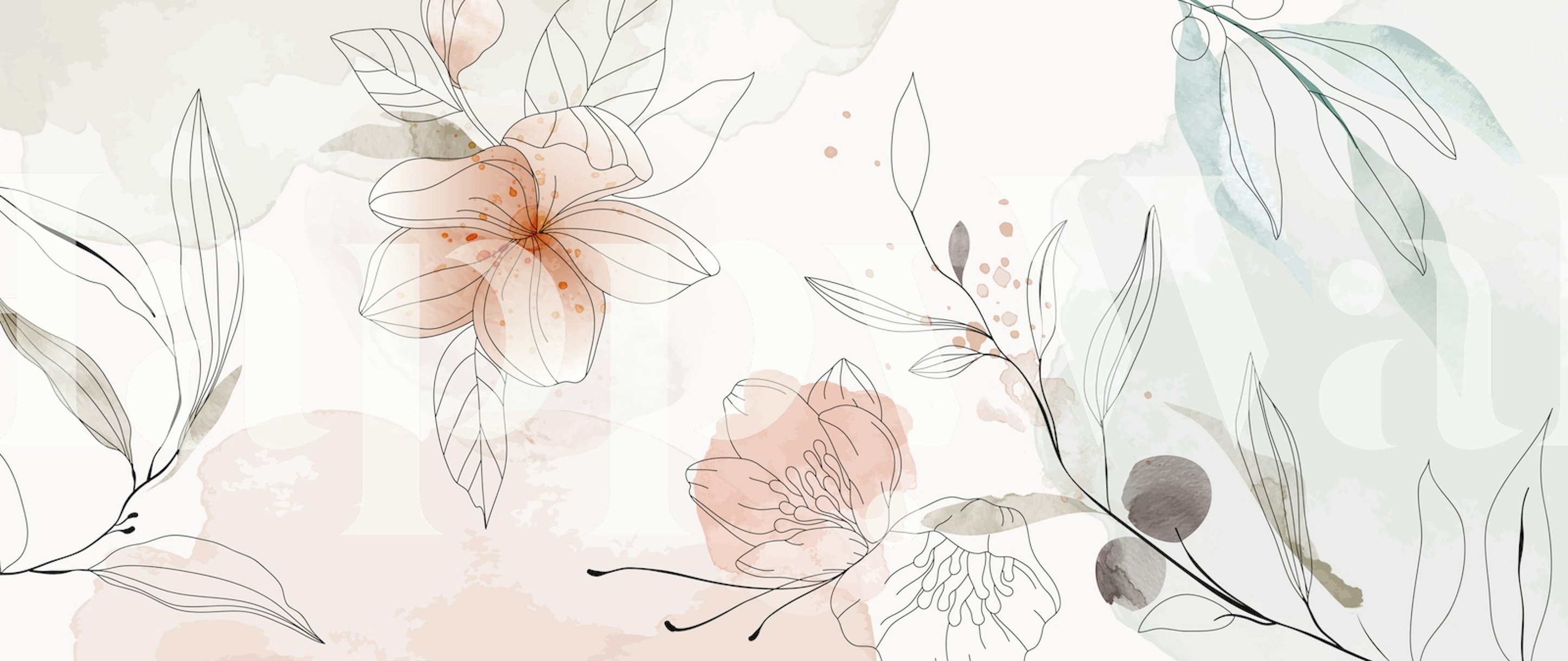 Botanical Line Art Wallpaper - Premium Floral Wall Murals by Happywall