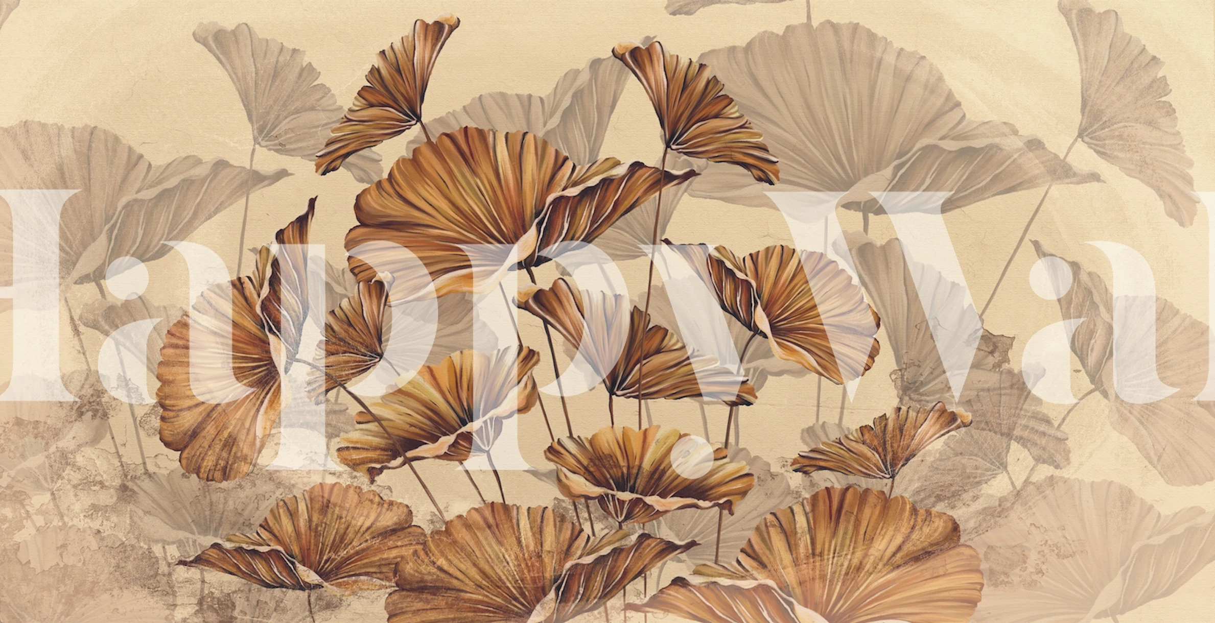 Golden Leaves on Beige Wallpaper - Buy Now | Happywall