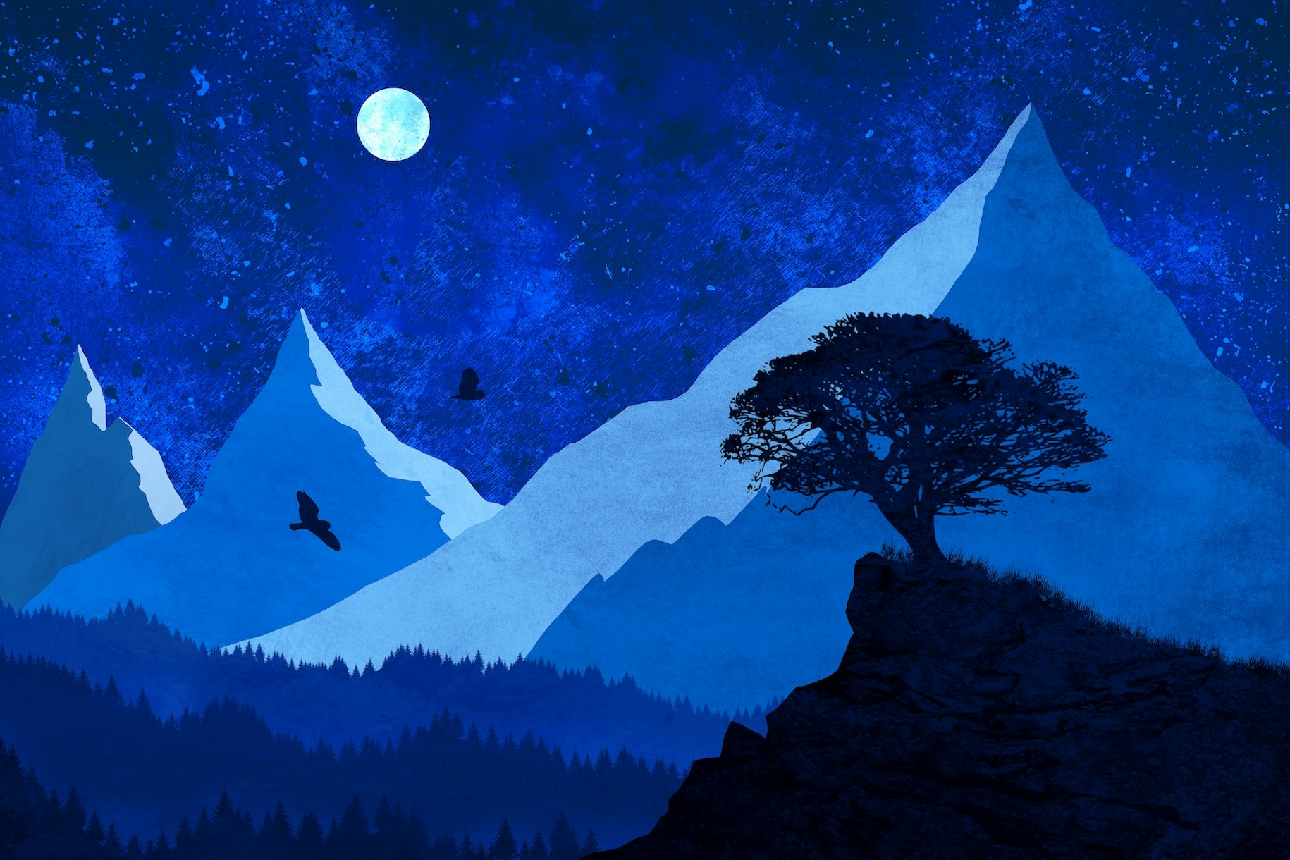 Blue Owls night wallpaper - Happywall