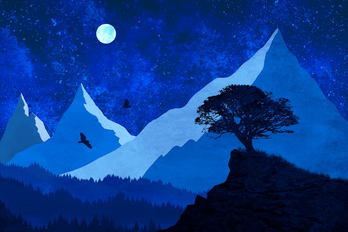 Blue Night Mountain Landscape Wallpaper