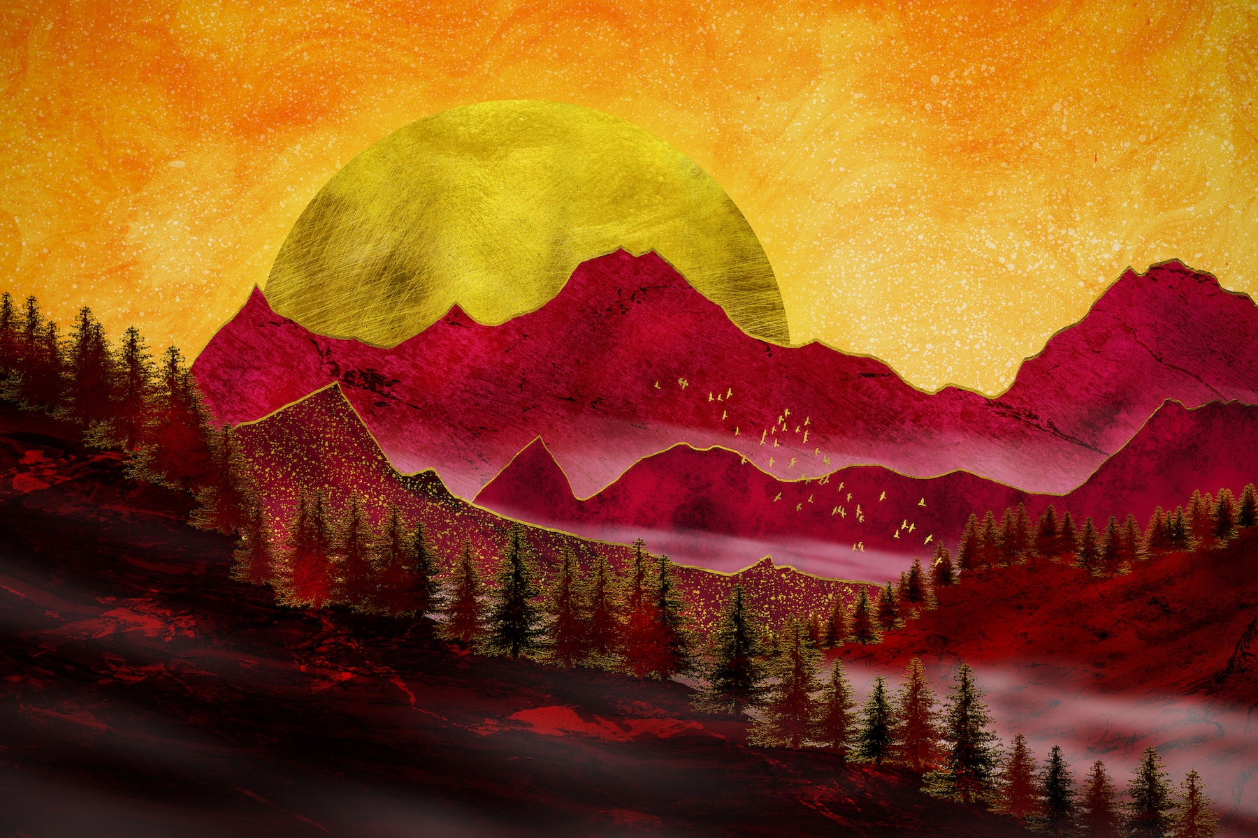 Golden Sun over Red Mountains Wallpaper - Buy Online | Happywall