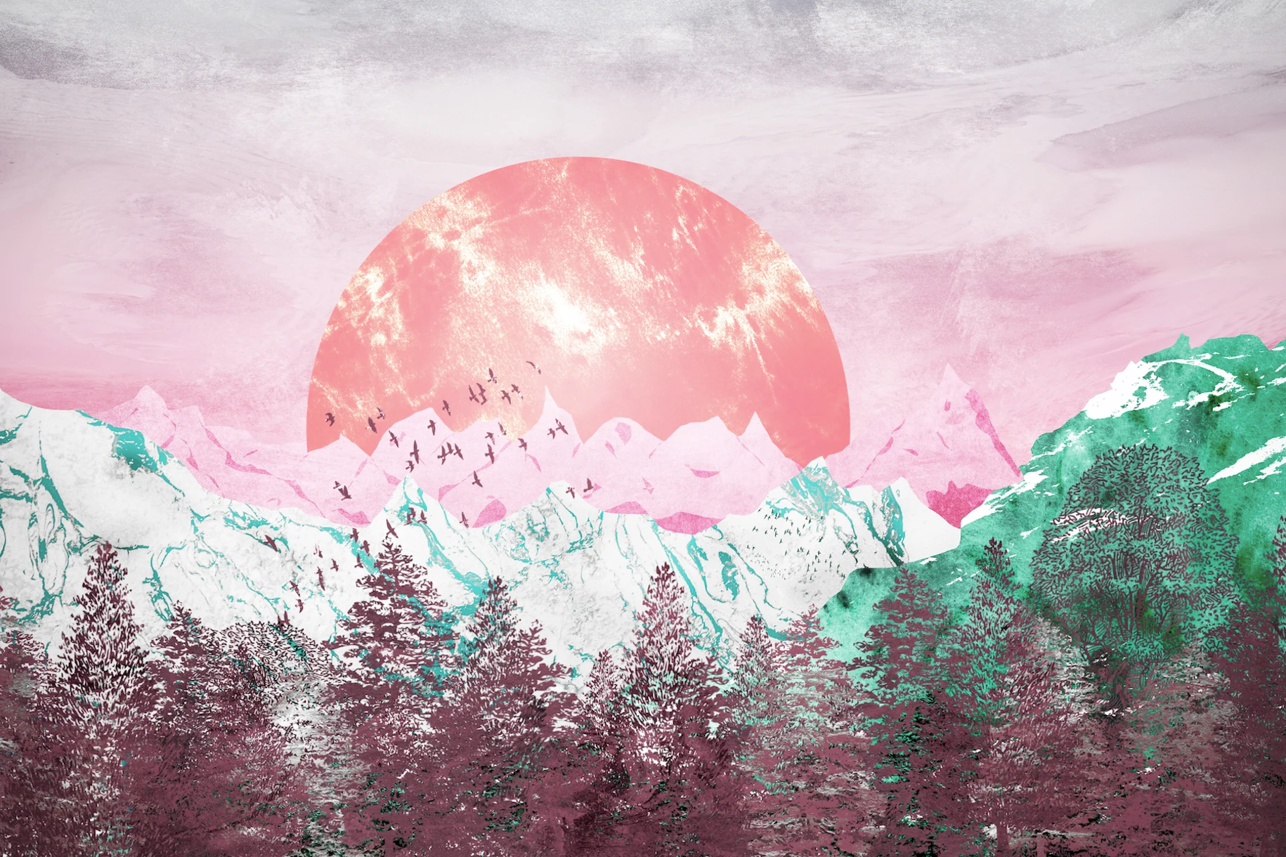 Pink Snow Mountains Wallpaper | Happywall