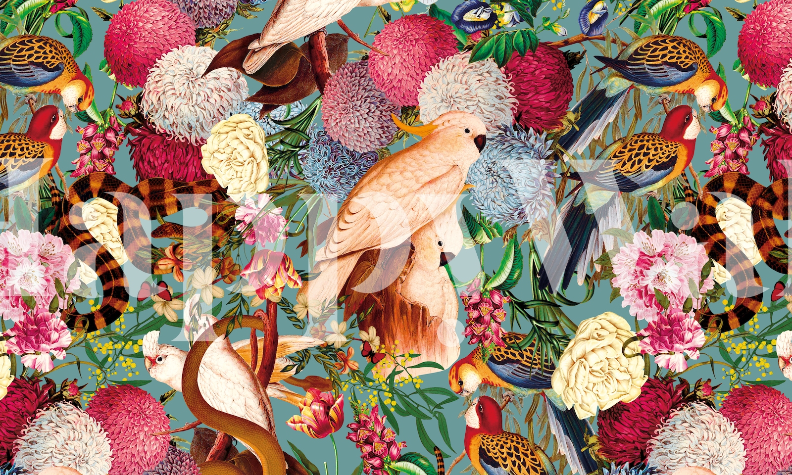 Floral and Animal Pattern Wallpaper