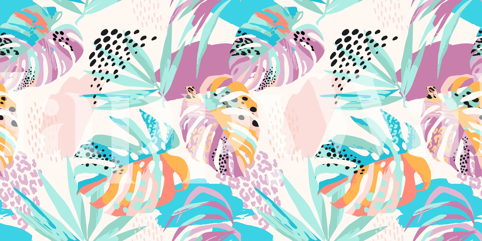 Tropical Leaf Wallpaper in Pastel Colors